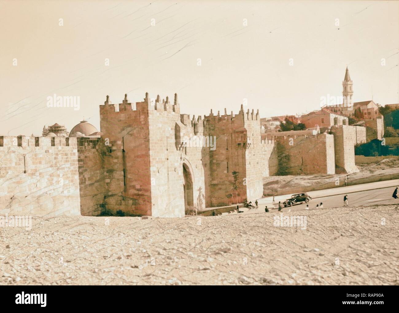 Damascus Gate, showing Franciscan convent to the right. 1934, Jerusalem ...