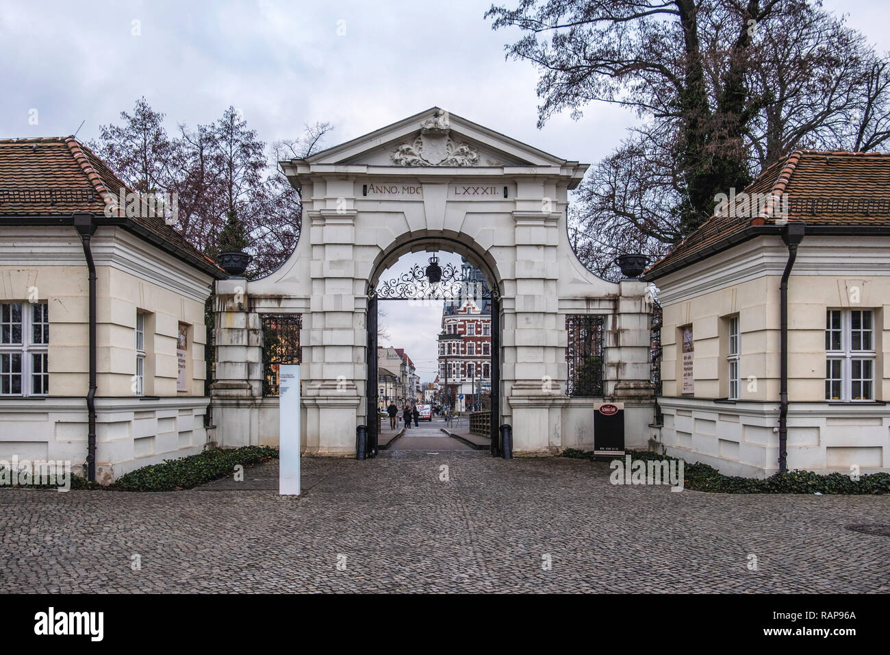 Köpenick Schloss Palace located on an island in the Dahme river. Gate ...