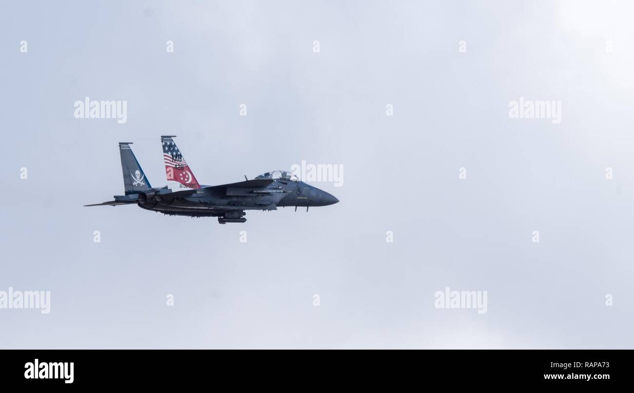 A 428th Fighter Squadron pilot flies over the flight line at Mountain ...