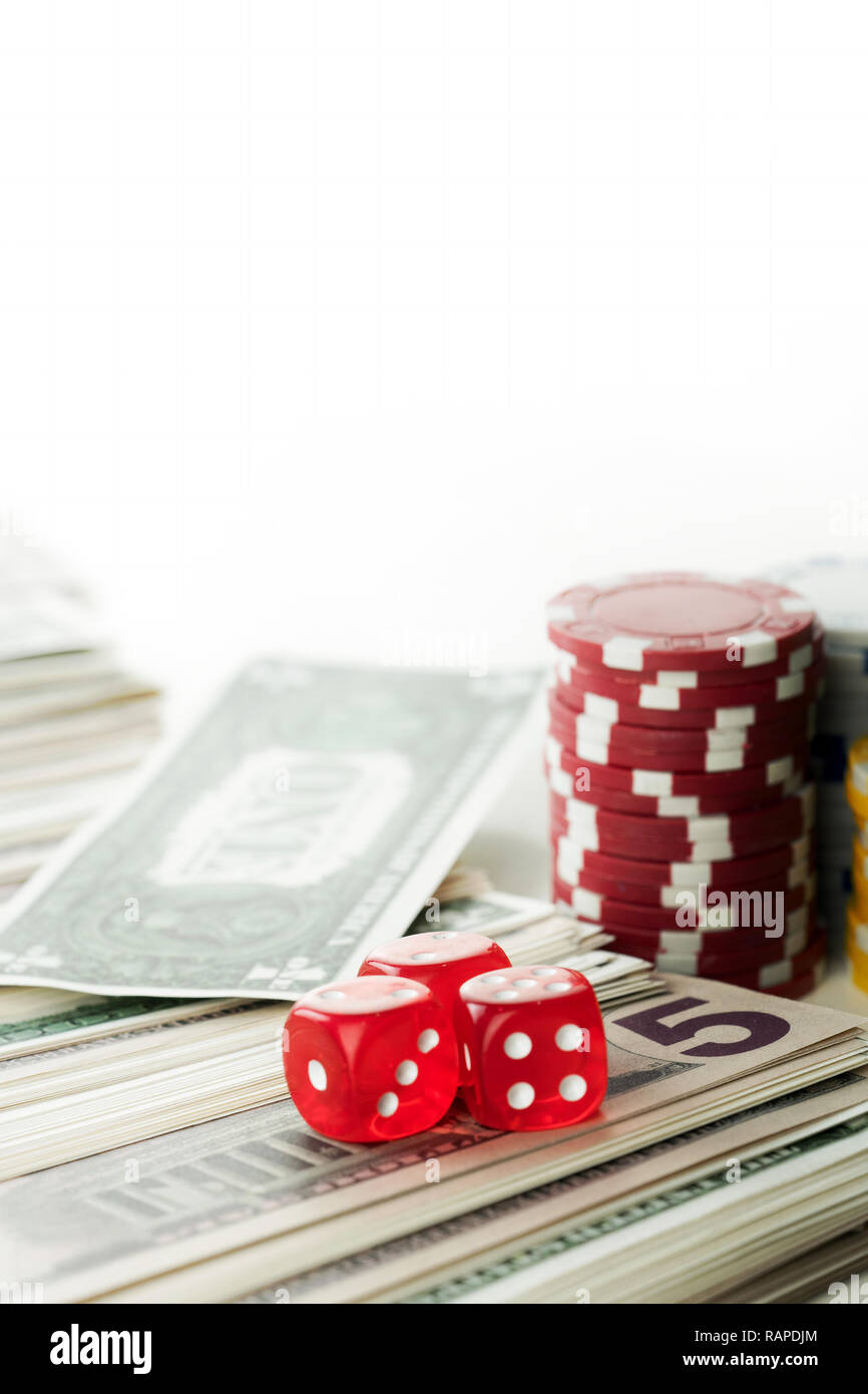 Red Dices Money Chips and Gambling Cards Photo Stock Photo - Alamy