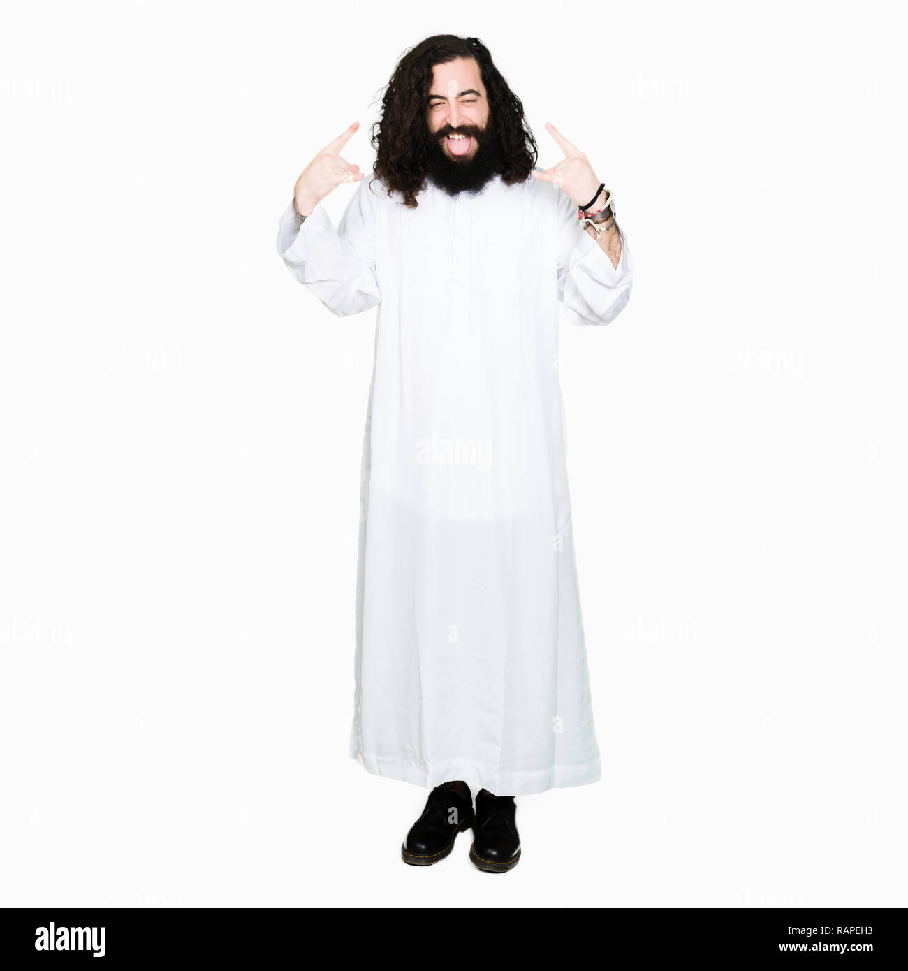 Man wearing Jesus Christ costume shouting with crazy expression doing ...