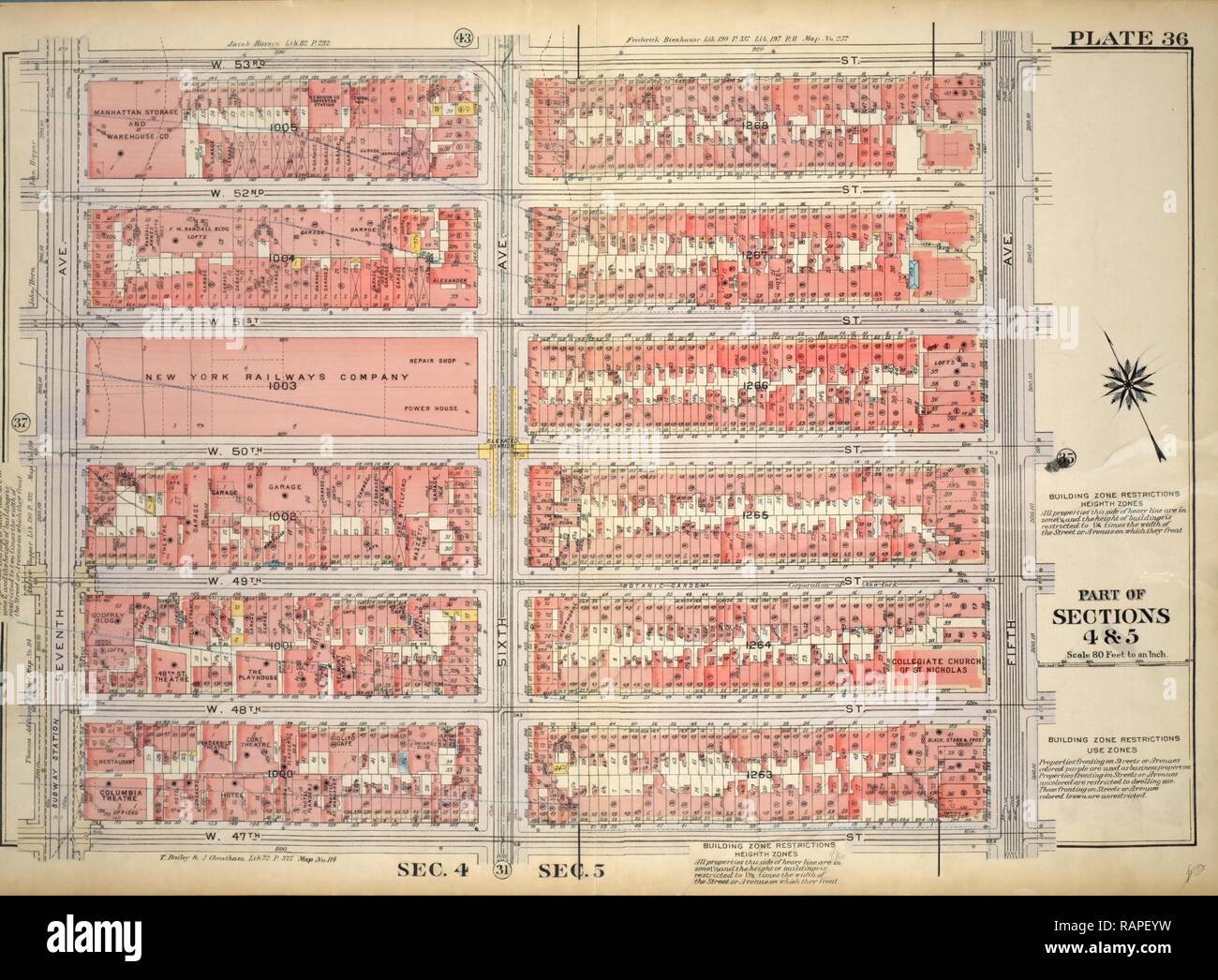Plate 36, Part of Sections 4&5: Bounded by W. 53rd Street, Fifth Avenue ...