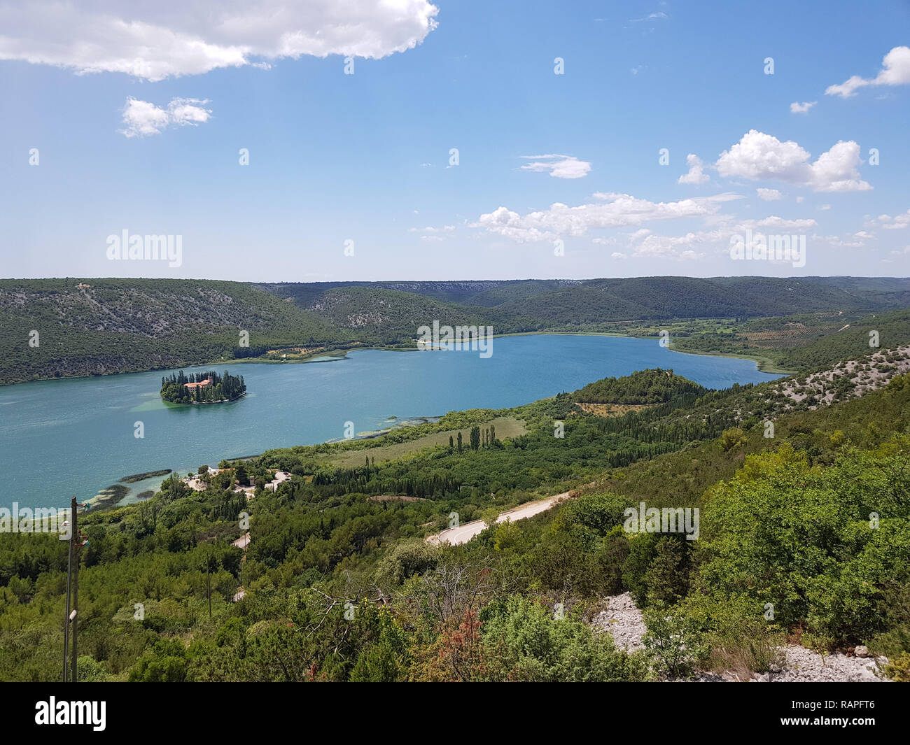 Island of Visovac monastery in Krka national park, Croatia Stock Photo ...