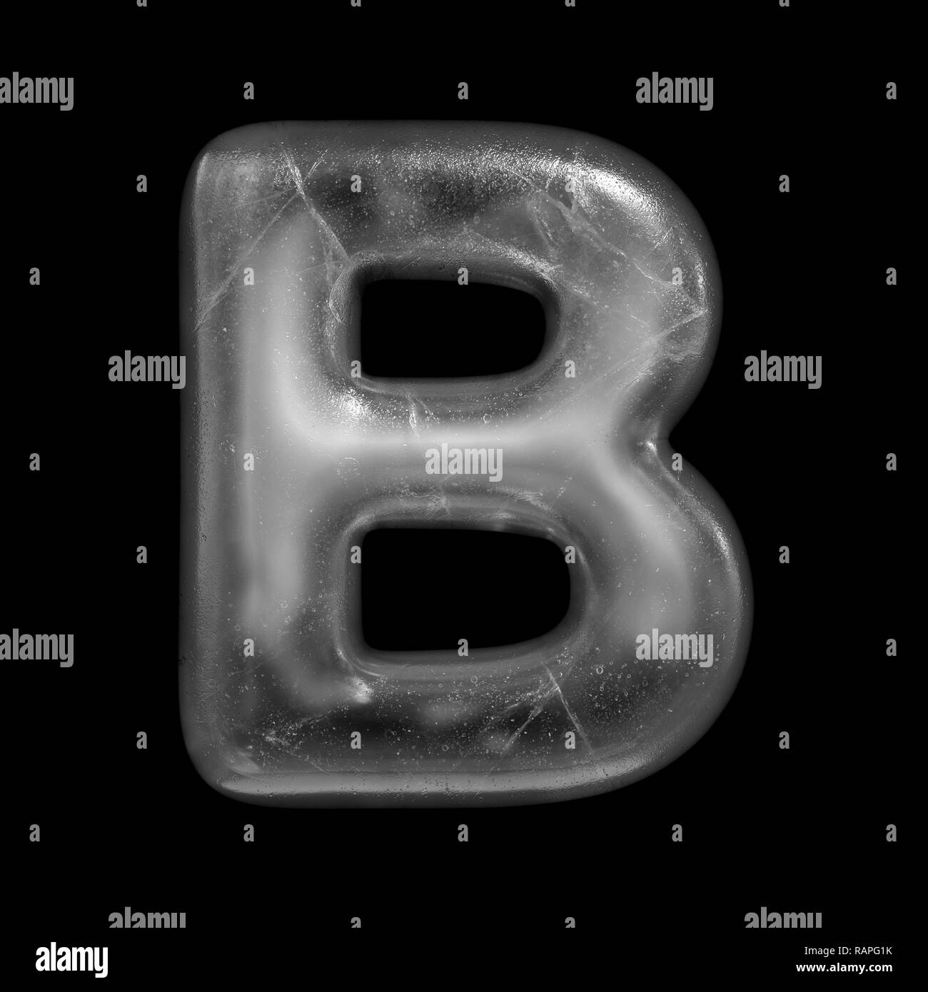 Ice letter B - large 3d Winter font isolated on black background. This ...