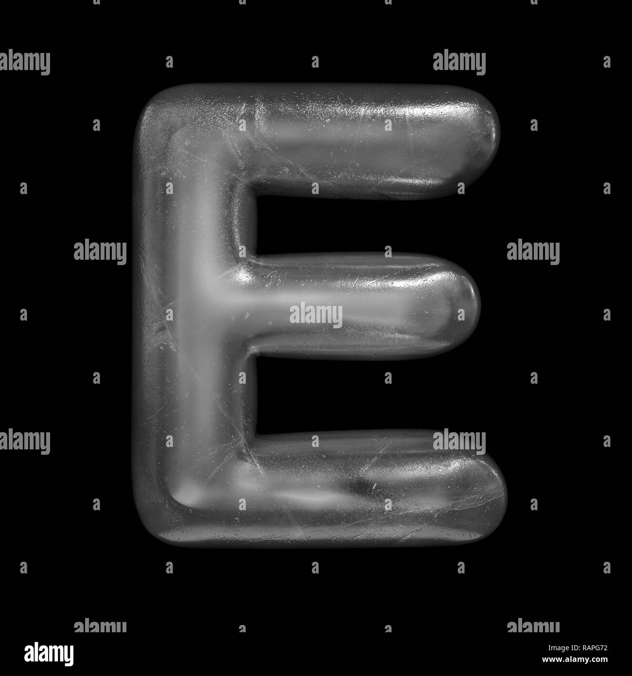 Ice letter E - large 3d Winter font isolated on black background. This ...