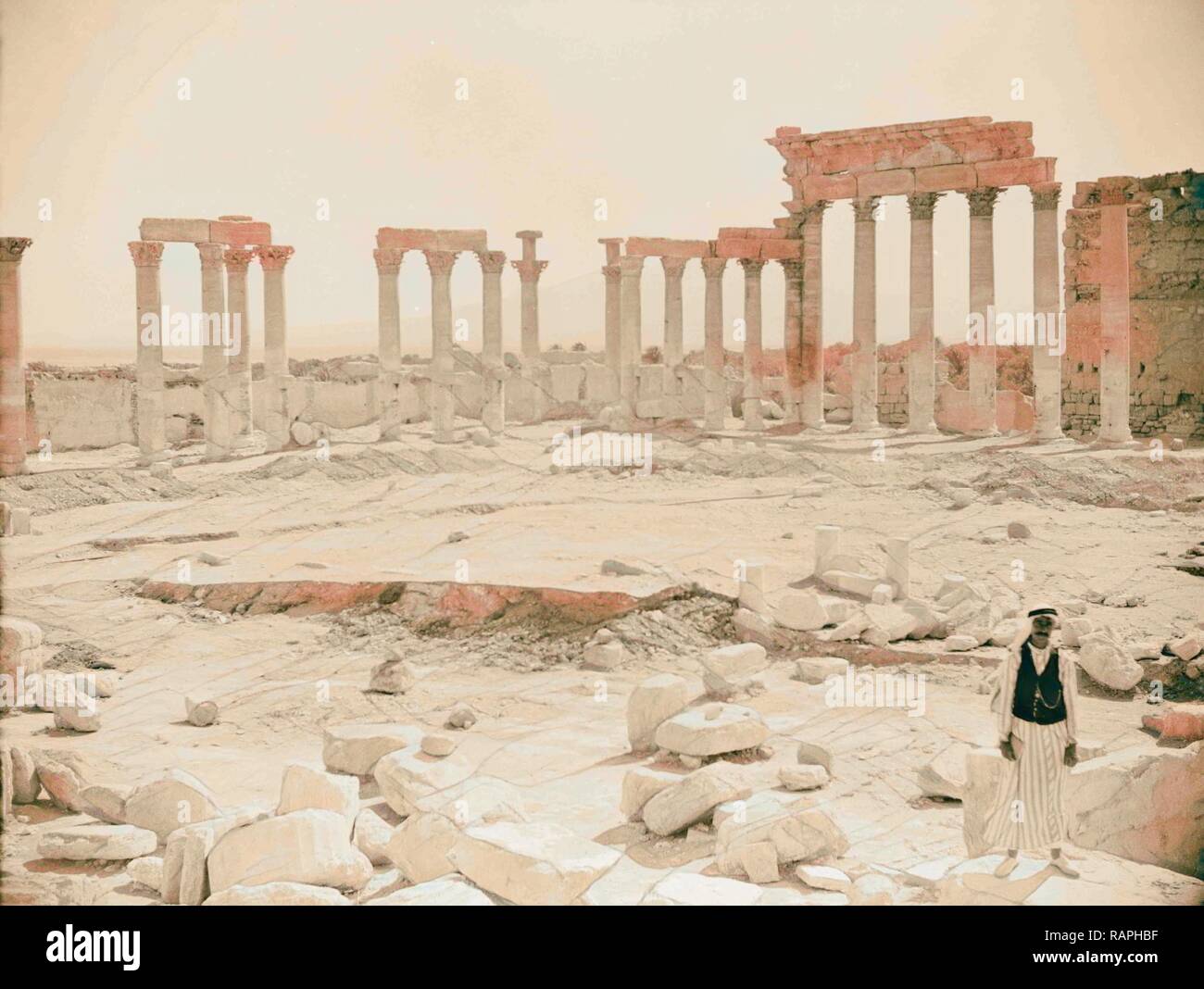 Palmyra. Temple of Baal. Pillars of the western cloister. 1920, Syria ...