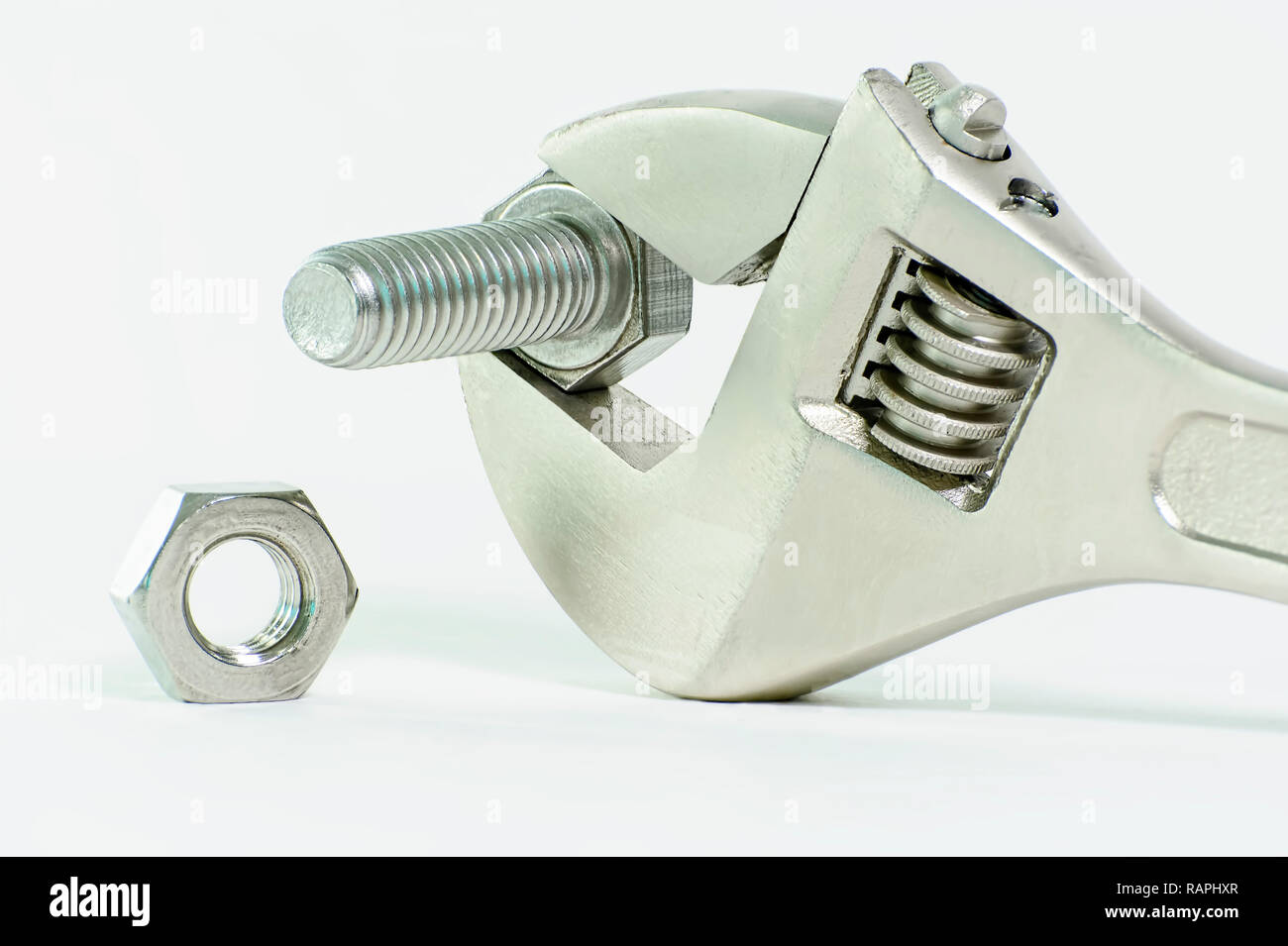 Wrench & hex bolt & hex nut on a white background Stock Photo - Alamy