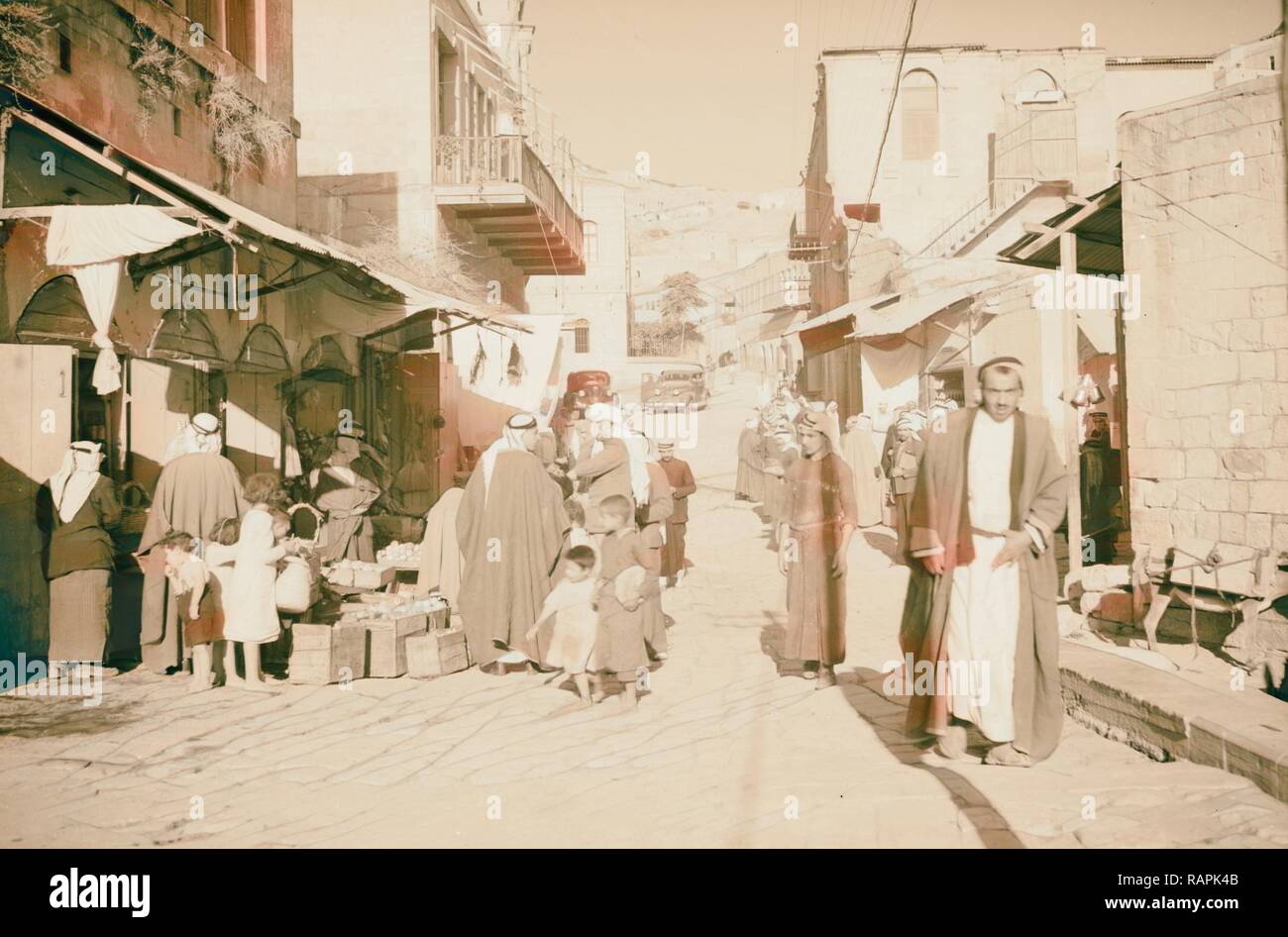 Street in Es-Salt (Salt in Transjordan). 1940. Reimagined by Gibon ...