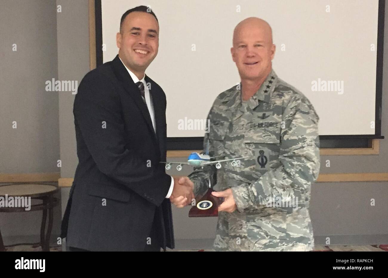 Gen. John W. Raymond, commander, Air Force Space Command, presents Maj ...