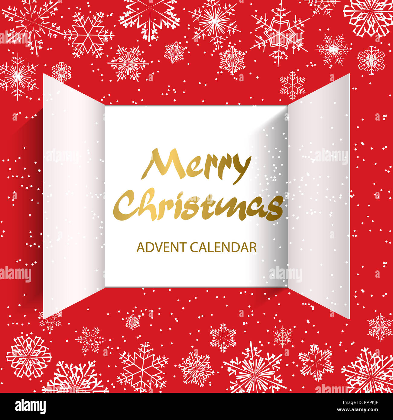 Christmas advent calendar doors open and golden letters. White ...