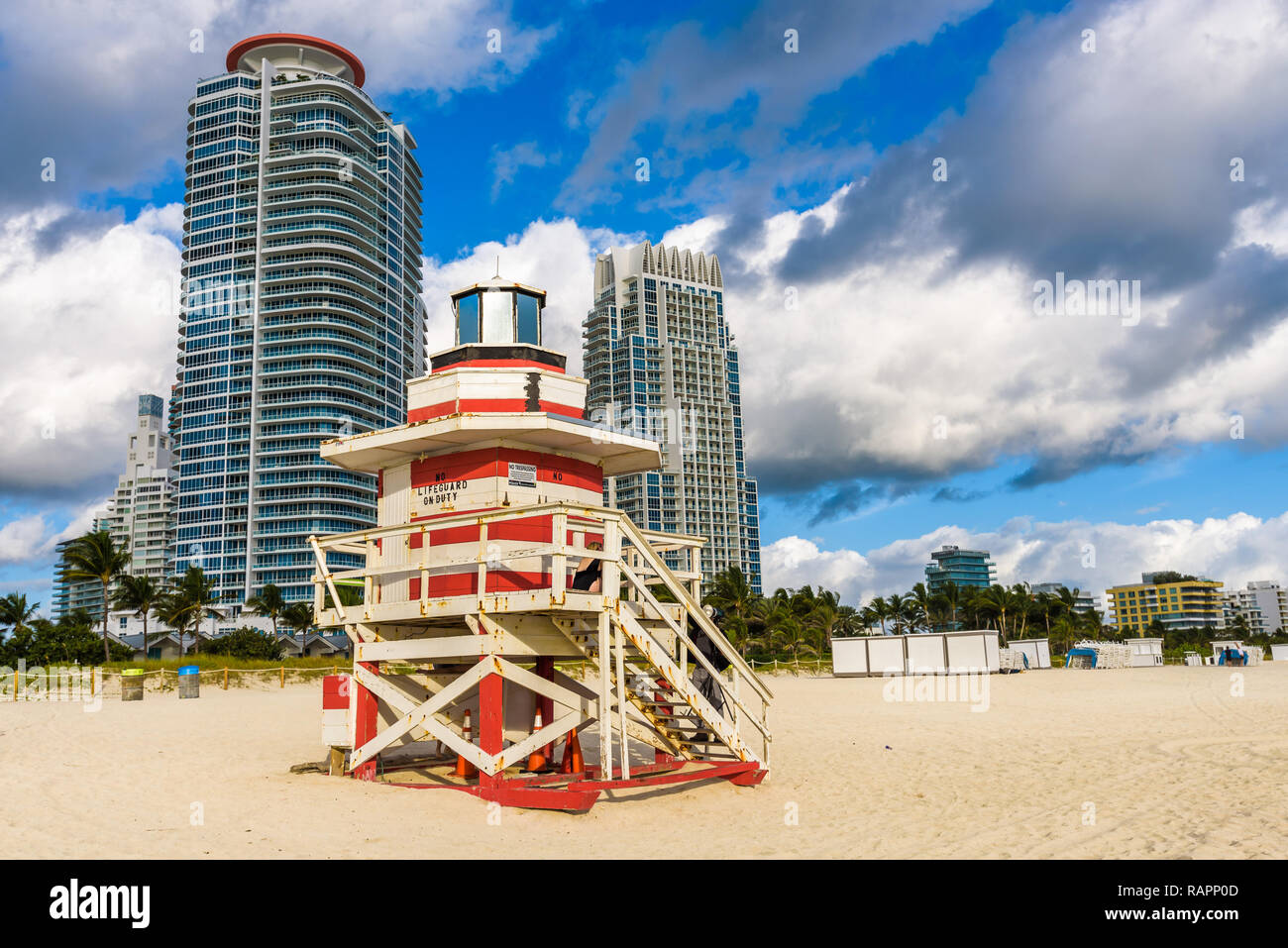 Colorful lookout lifeguard tower in Miami Beach, Florida Stock Photo ...