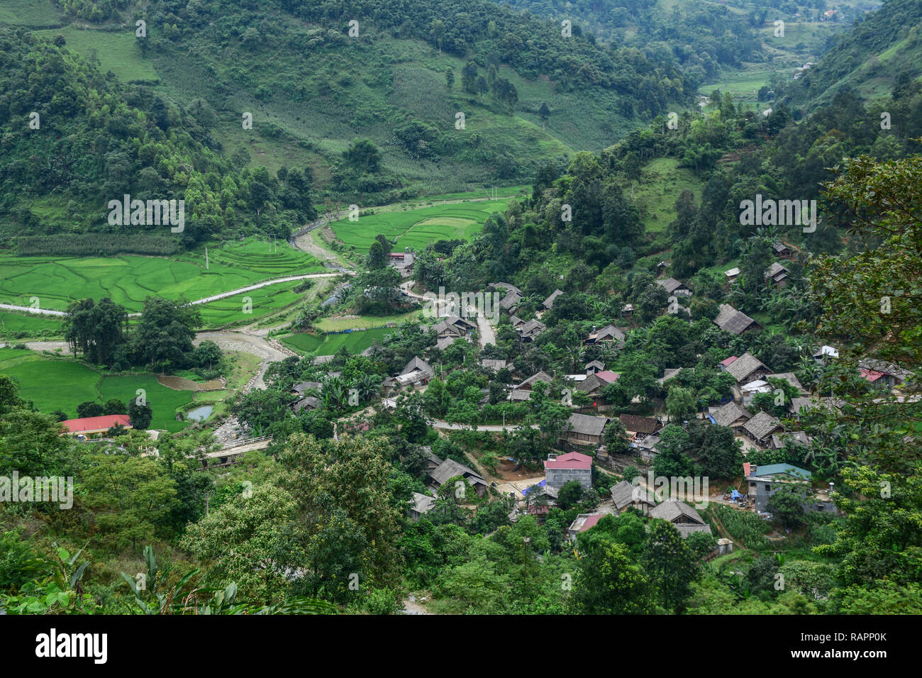 Vietnamese traditional house at mountain village in Northern Vietnam ...
