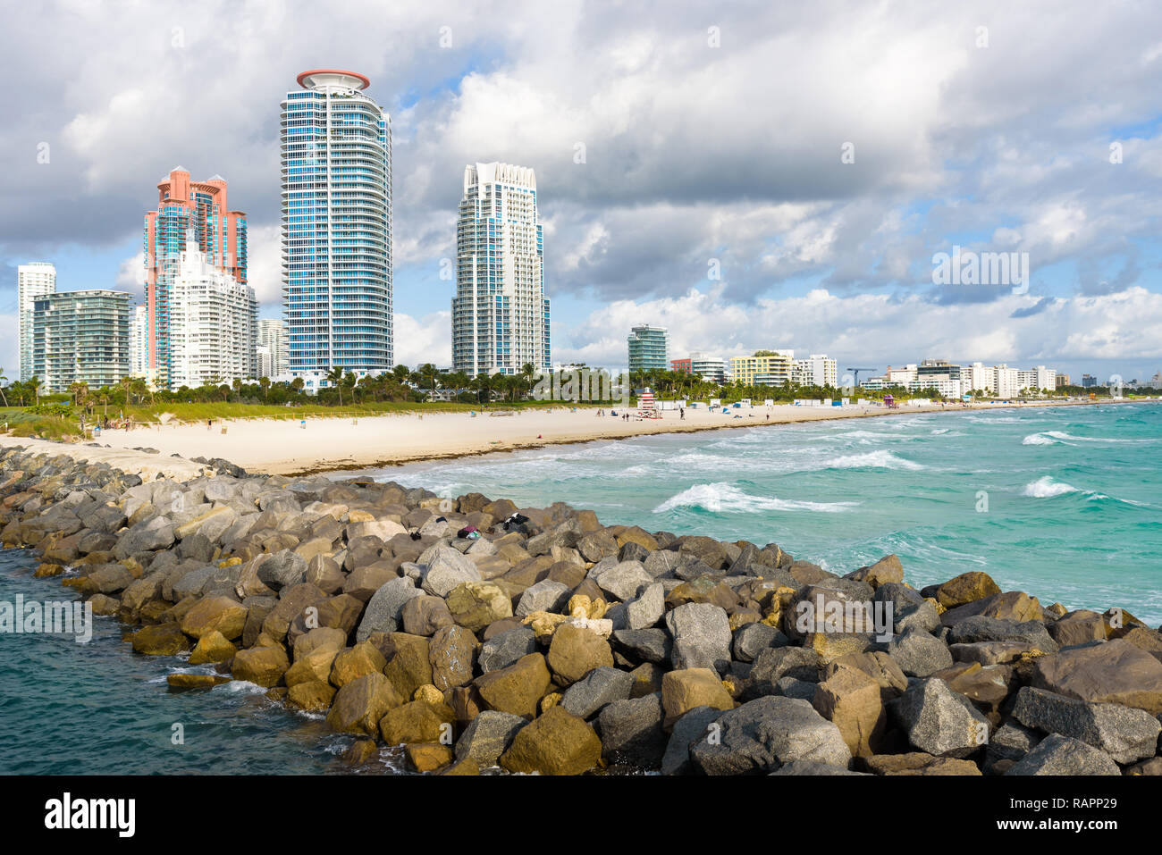 Panoramic cityscape view of the Miami Beach skyline from South Pointe ...