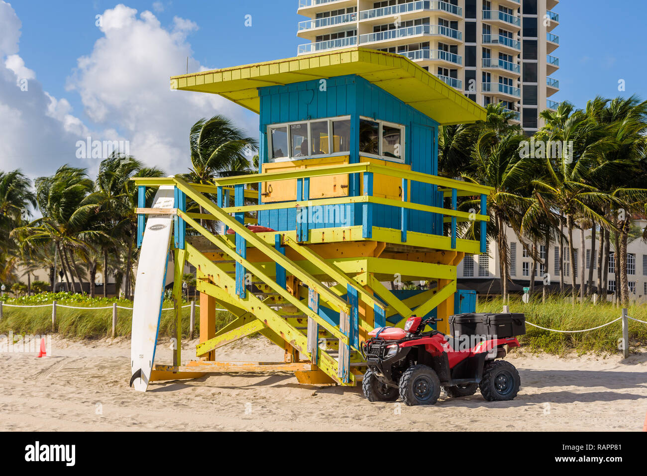 Colorful lookout lifeguard tower in Miami Beach, Florida Stock Photo ...