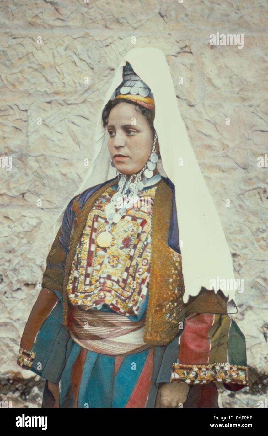 Bethlehem woman in costume distinctive of her area. 1950. Reimagined by ...