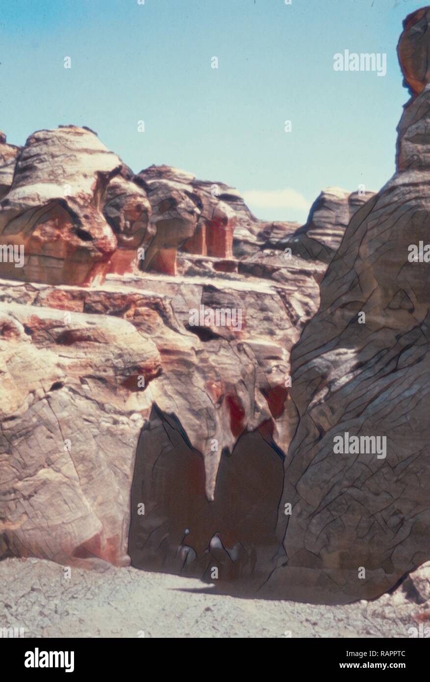 Petra. Horse rider entering Siq. 1950, Jordan, Petra (Extinct city ...