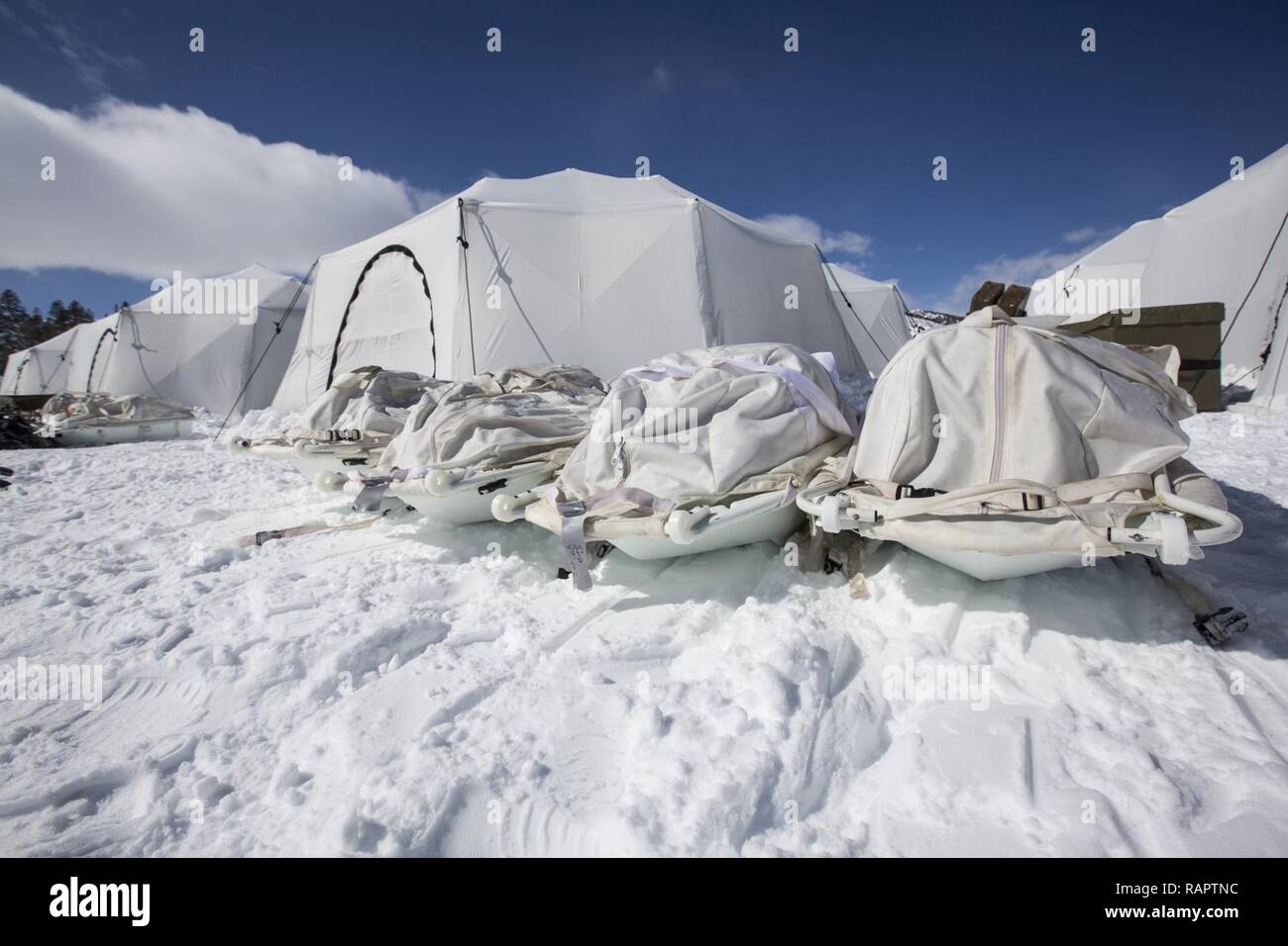 U.S. Marine Corps cold weather infantry kits are staged outside of ...
