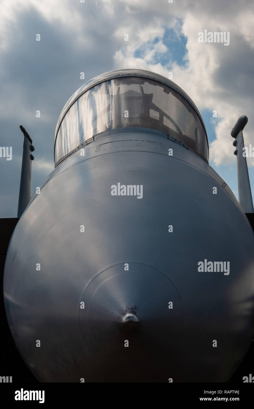 Nose view of a jet aircraft at the Imperial War Museum, Duxford Stock ...
