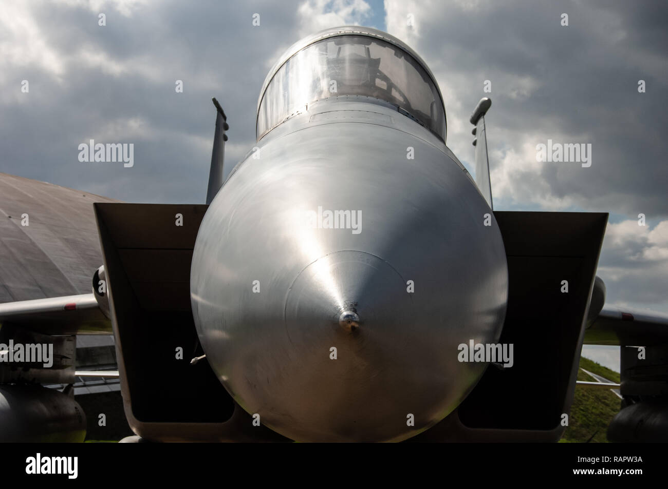 Nose view of a jet aircraft at the Imperial War Museum, Duxford Stock ...