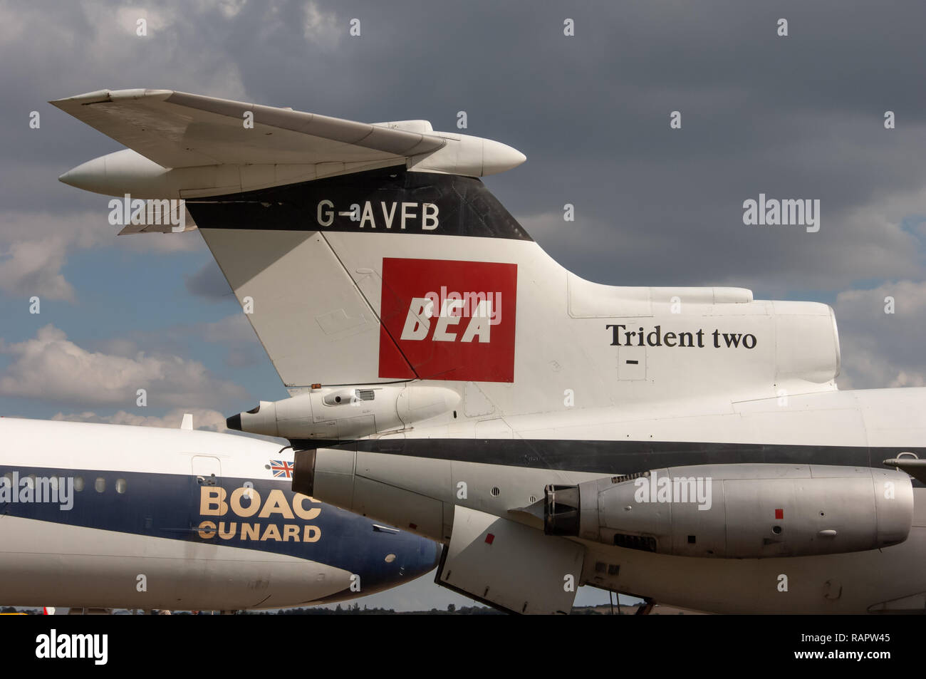 The rear section of a Trident Two BEA passenger jet Stock Photo - Alamy