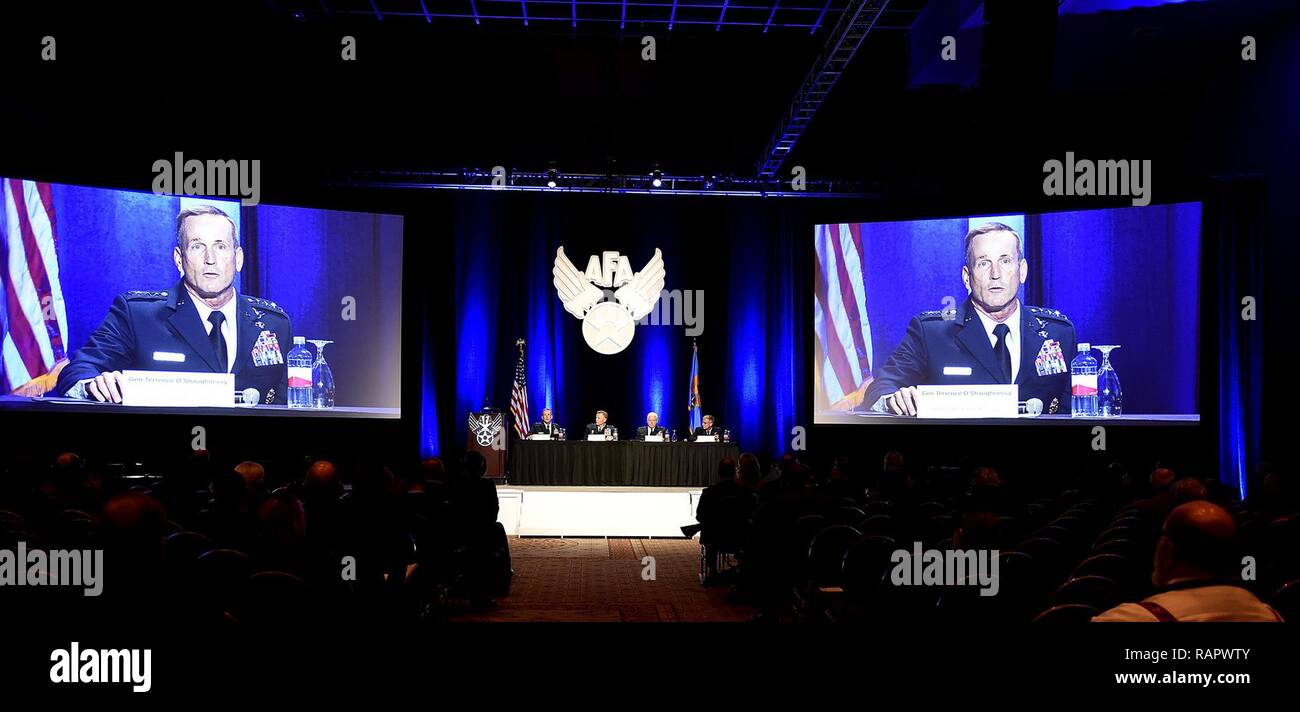 U.S. Air Force Major Command commanders speak during a panel on ...