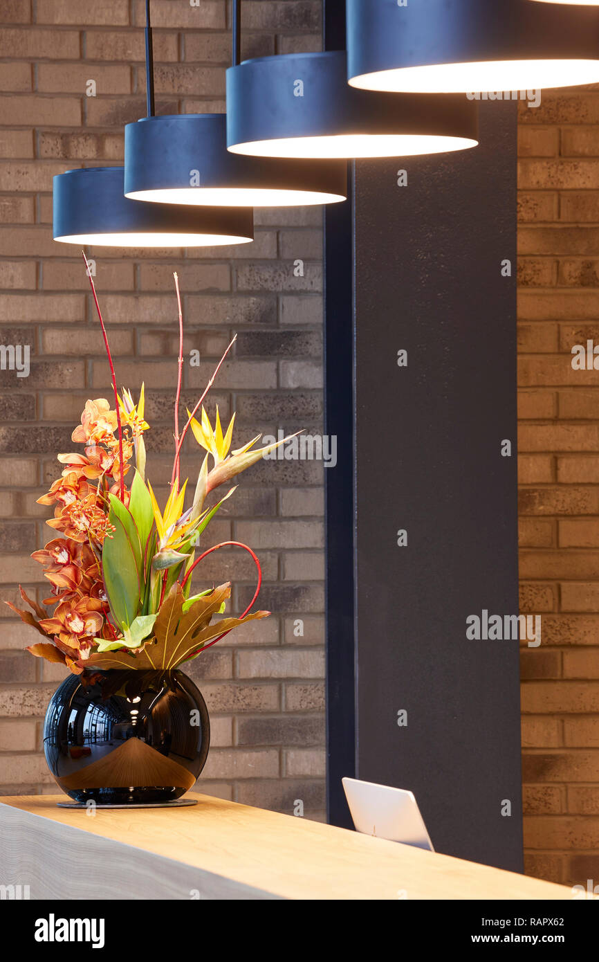 Detail of reception desk. The Porter Building, Slough, United Kingdom ...