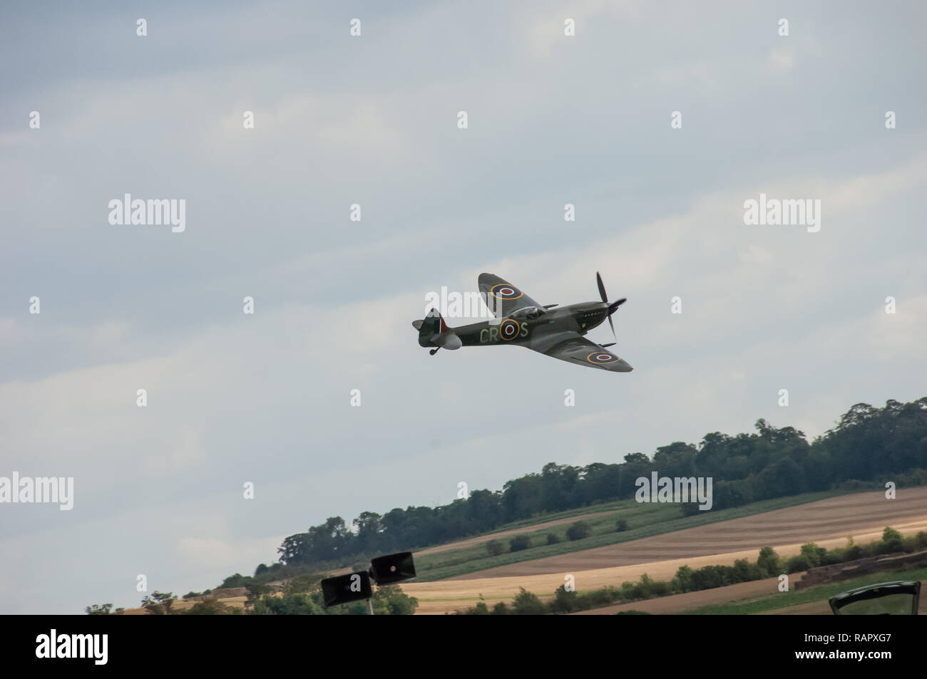 British spitfire from the 2nd World War, flying over Duxford War Museum ...