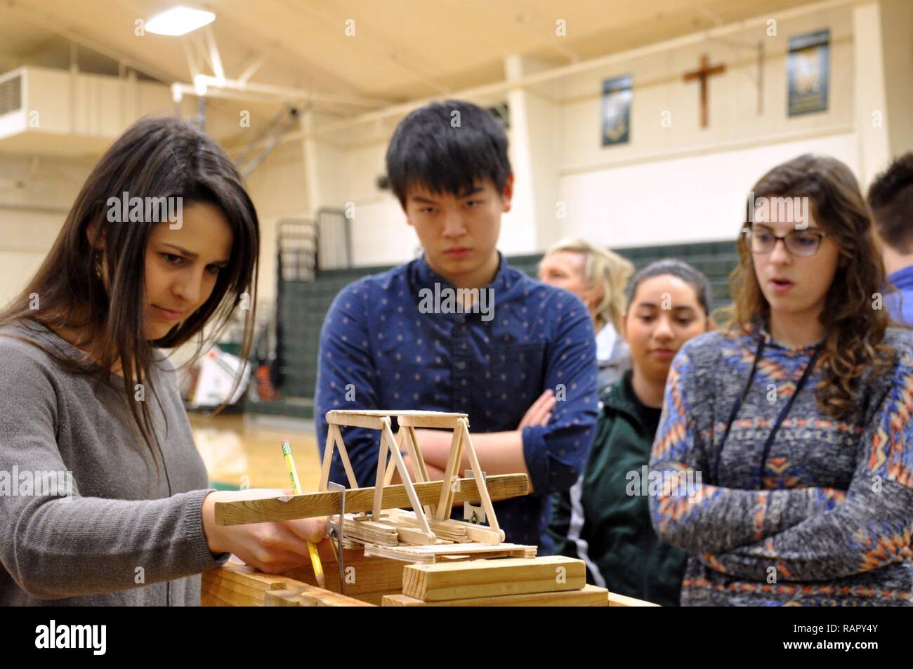 DeSales High School students watch as Corps Civil Engineer Amanda ...