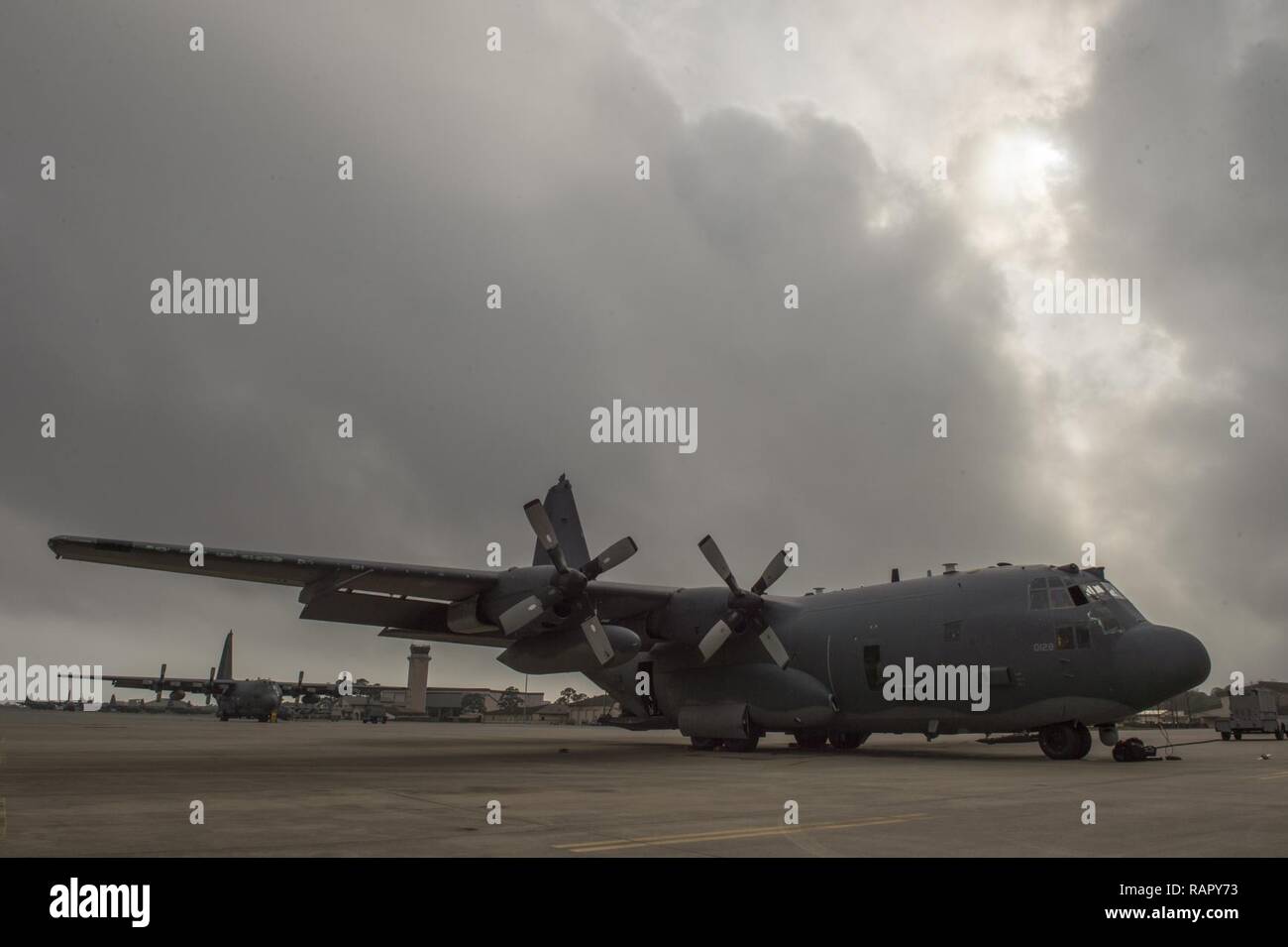 A U.S. Air Force 4th Special Operations Squadron AC-130U Spooky sits on ...
