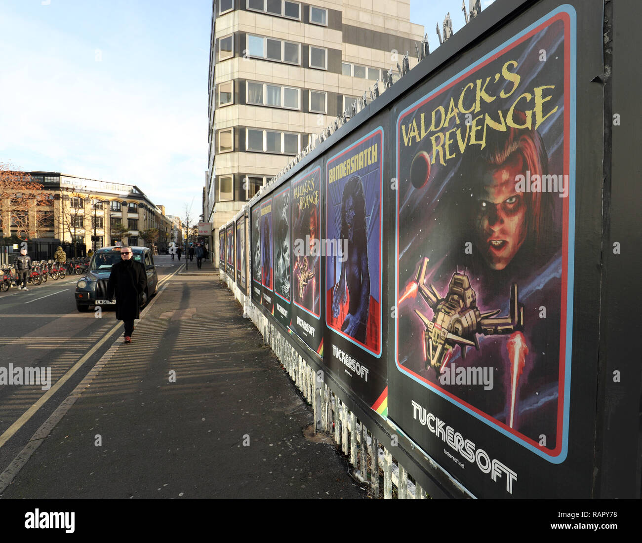 Billboards line Leonard Street near Old Street Station, London, where a ...