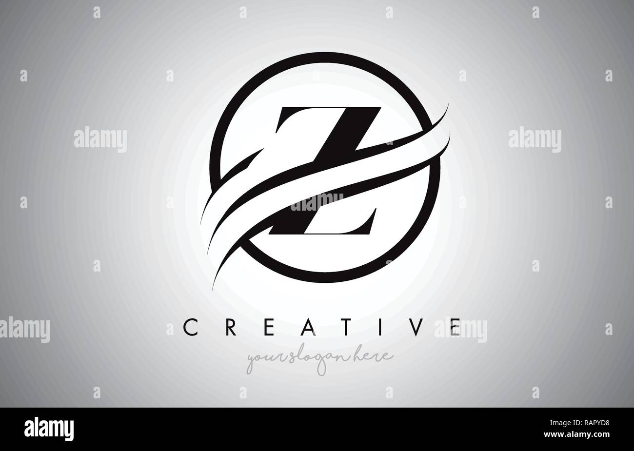 Z Letter Icon Logo Design with Circle Swoosh Border and Black Colors ...