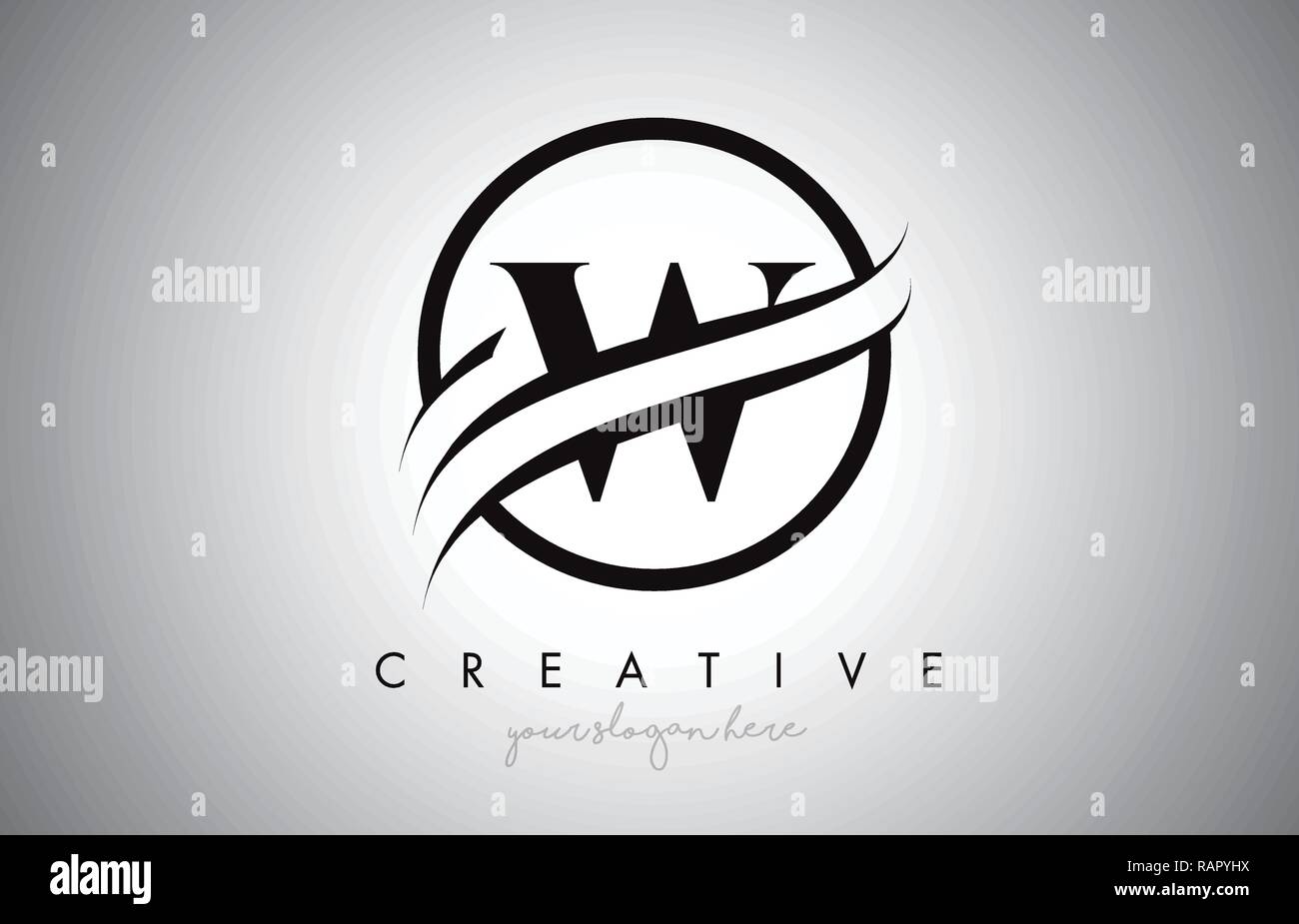 W Letter Icon Logo Design with Circle Swoosh Border and Black Colors ...