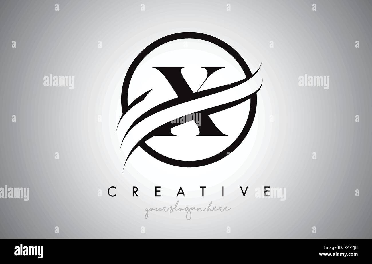 X Letter Icon Logo Design with Circle Swoosh Border and Black Colors ...