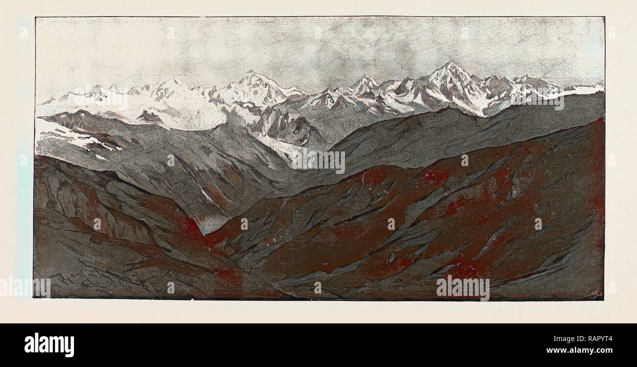 THE CENTRAL CHAIN, WITH MOUNTS KOSHTANTAU AND DYCHTAU, 1889. Reimagined ...