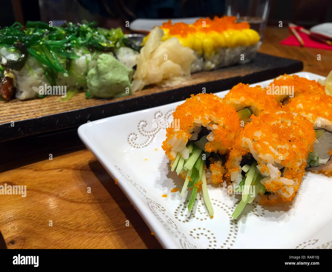 Traditional Japan Seafood Sushi Made with Rice and Raw Fish Meat Stock ...
