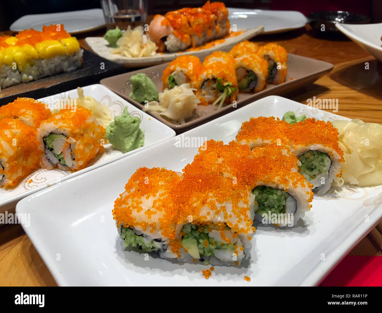 Traditional Japan Seafood Sushi Made with Rice and Raw Fish Meat Stock ...
