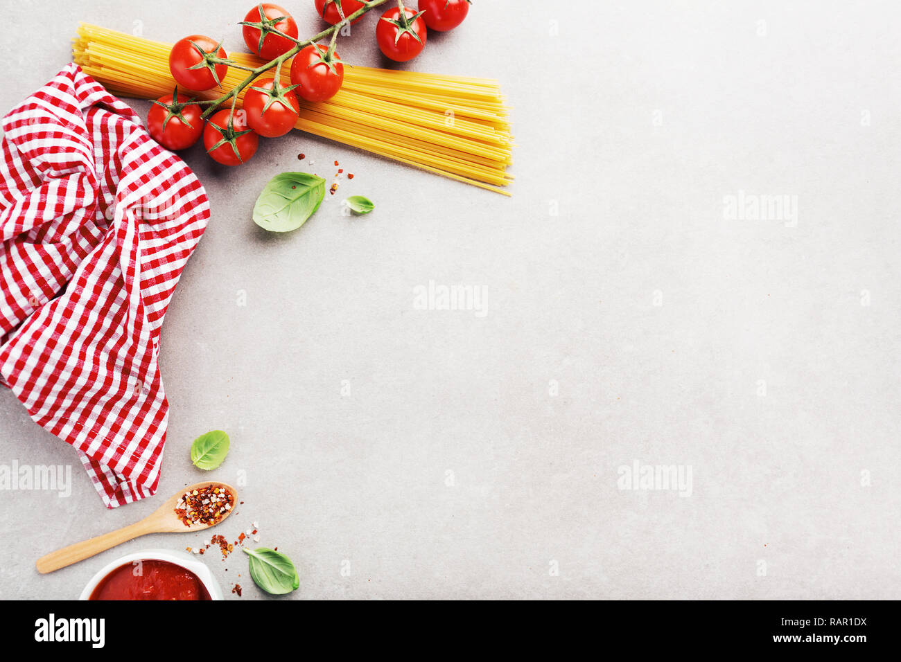 Italian food background. Typical italian food on grey background. View ...