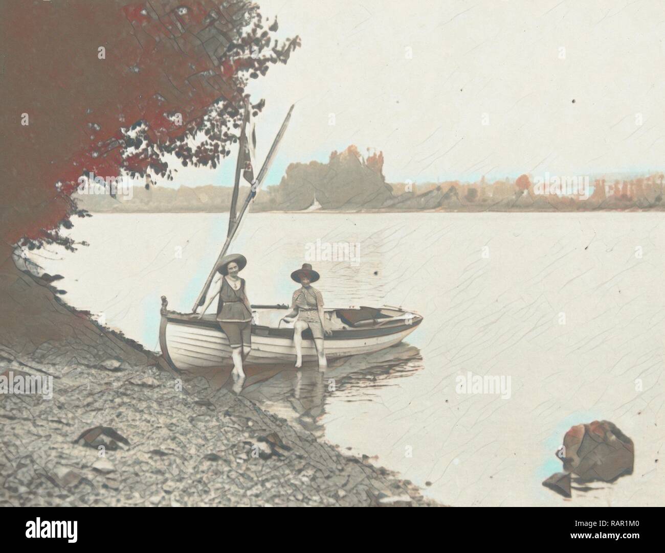 Children with a rowing boat on the bank of a river or lake, Anonymous ...