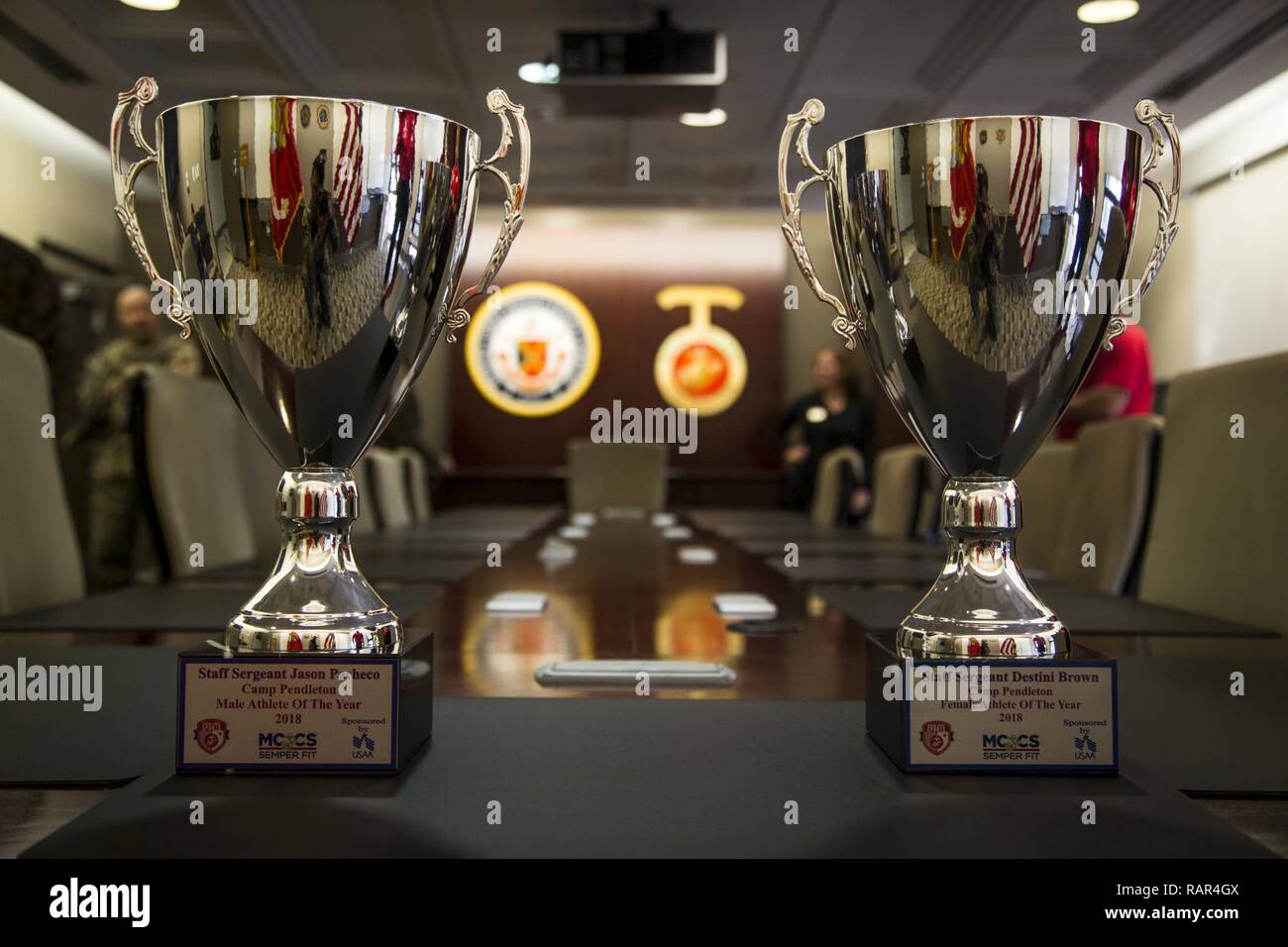 The trophies for the Marine Corps Base (MCB) Camp Pendleton Male and ...