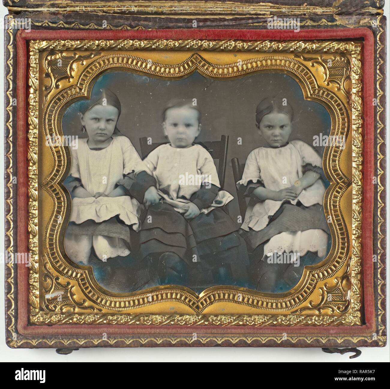 Portrait of three children, Anonymous, c. 1840 - c. 1860. Reimagined by ...