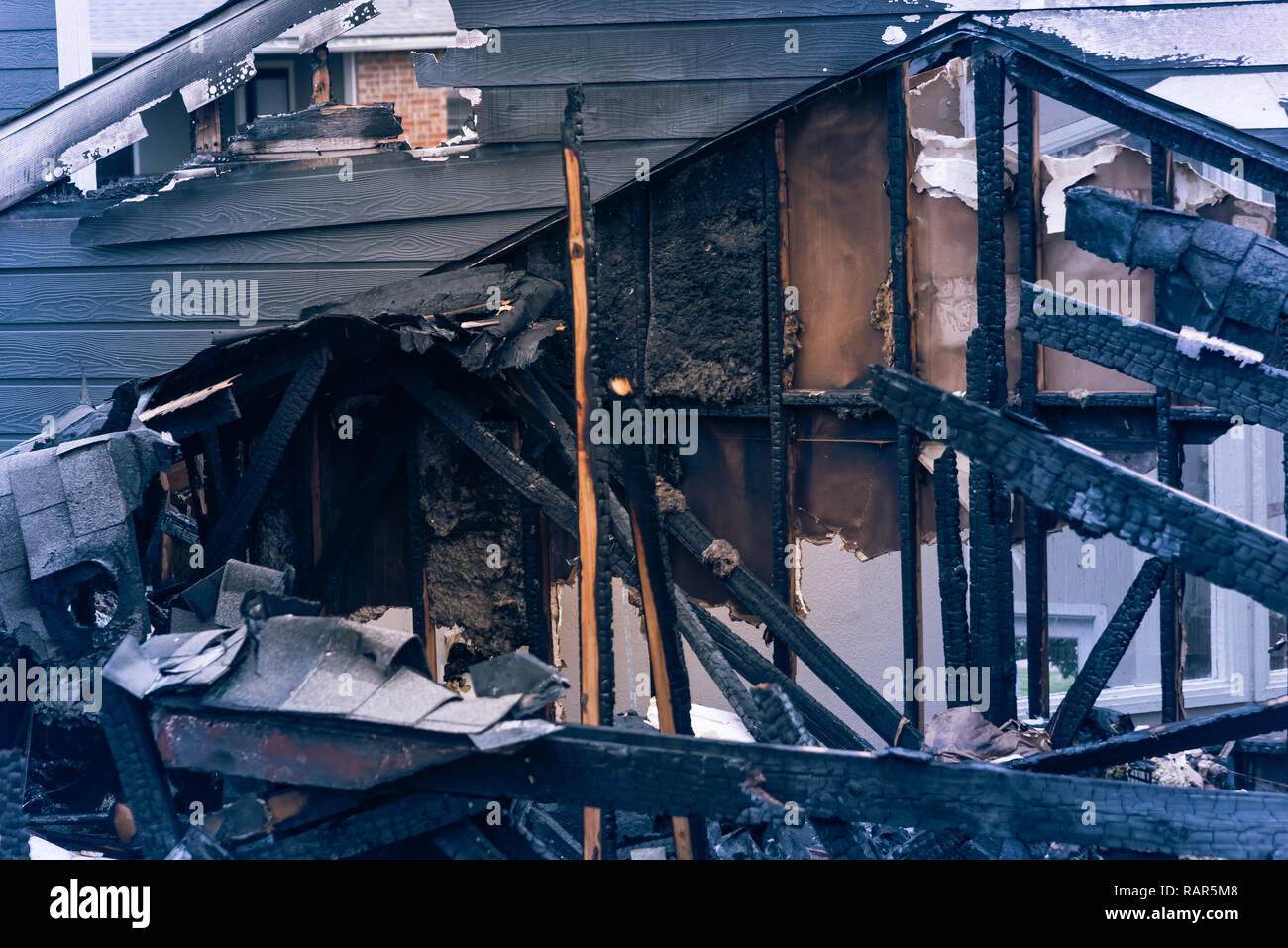 Damaged apartment building after burned by fire in Texas, USA Stock ...