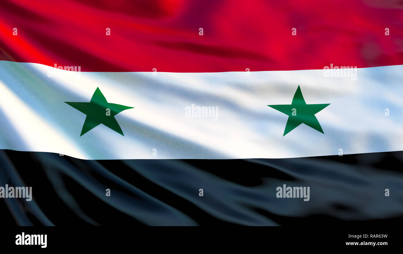 Syria flag. Waving flag of Syria 3d illustration. Damascus Stock Photo ...