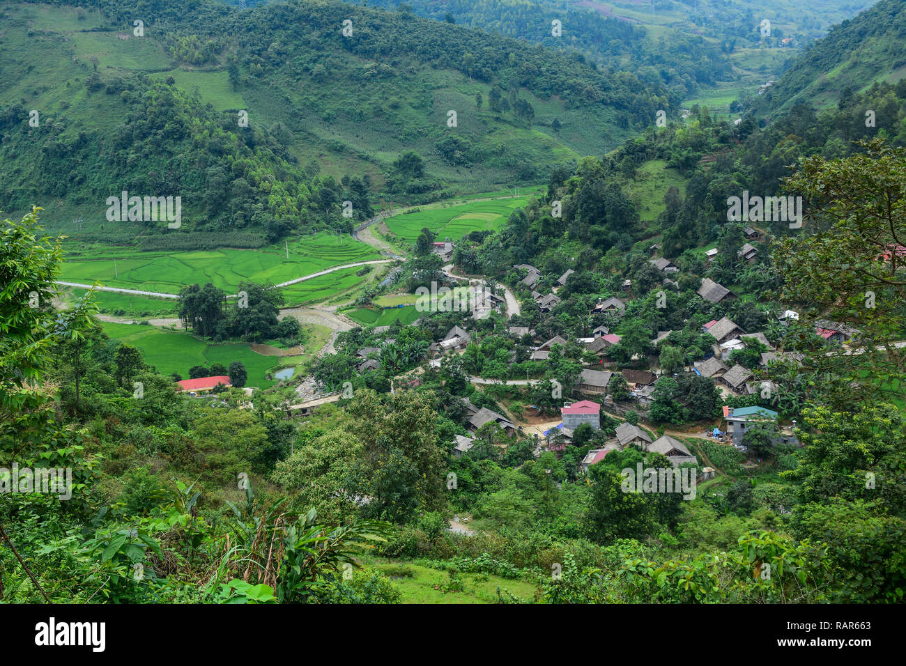 Vietnamese traditional house at mountain village in Northern Vietnam ...