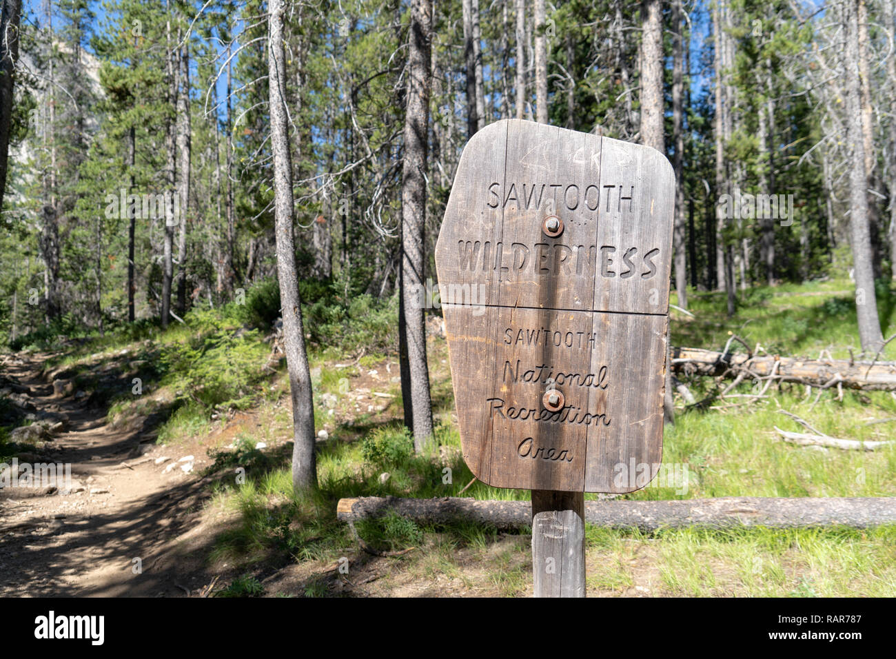 JULY 19 2018 - STANLEY, ID: Sign for the Sawtooth Wilderness in the ...