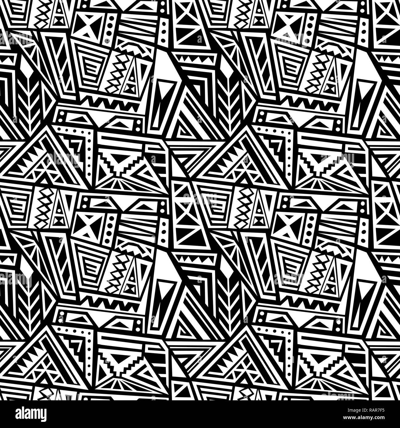 Ethnic Geometric Pattern Seamless Boho Style Vector Texture In Black