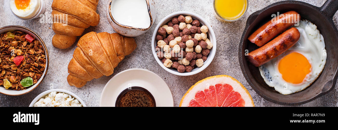 Set of various healthy breakfast. Top view, banner for design site ...