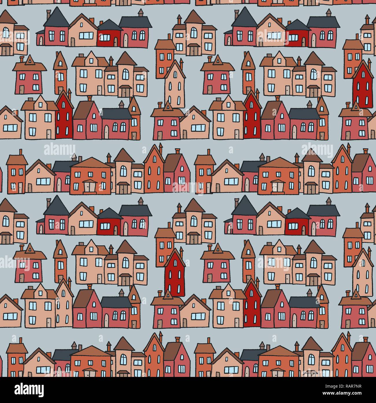 Small town homes vector illustration - seamless pattern Stock Vector ...