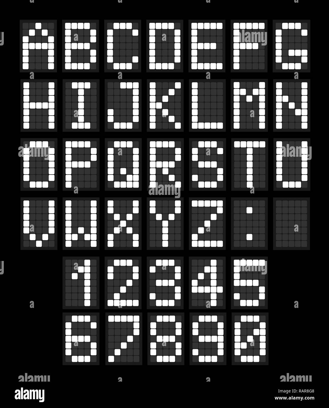 Scoreboard font - letters and numbers imitating a digital display board ...