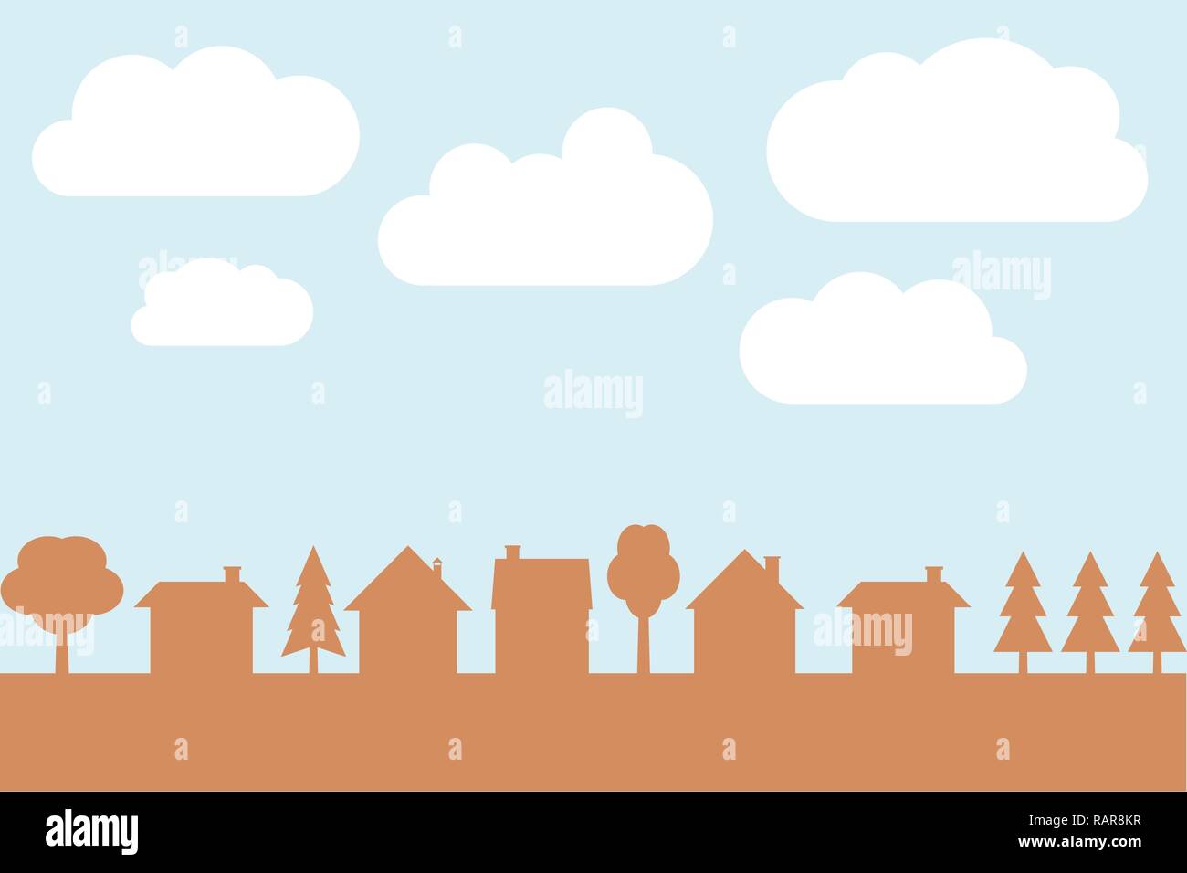 Small town vector silhouette with blank copy space. Village ...