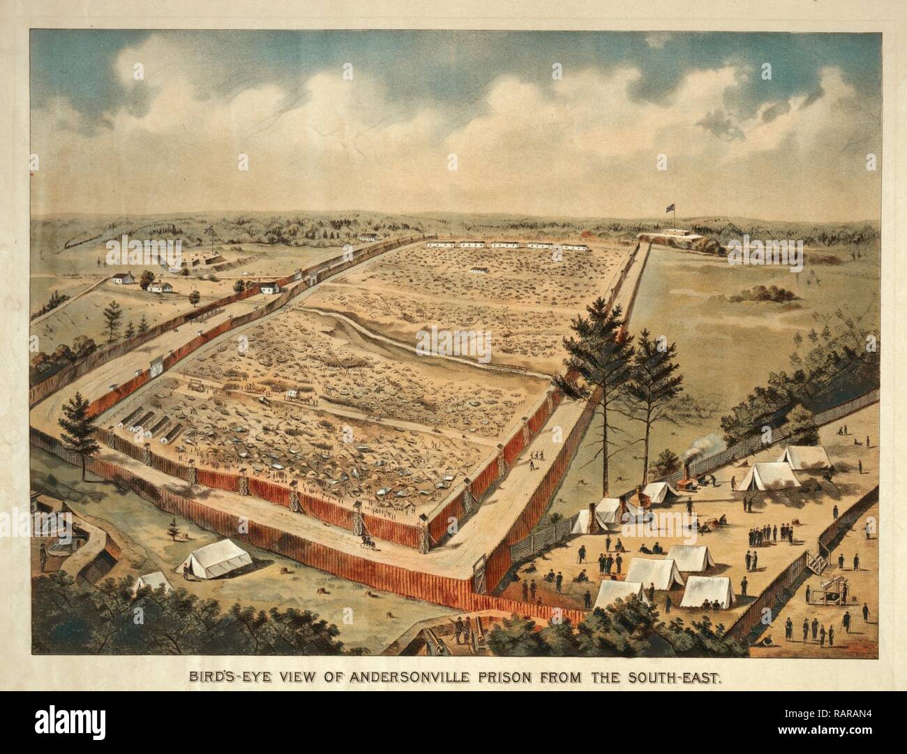 Birds Eye View Of Andersonville Prison From The South East C1890 1 Print Lithograph Color